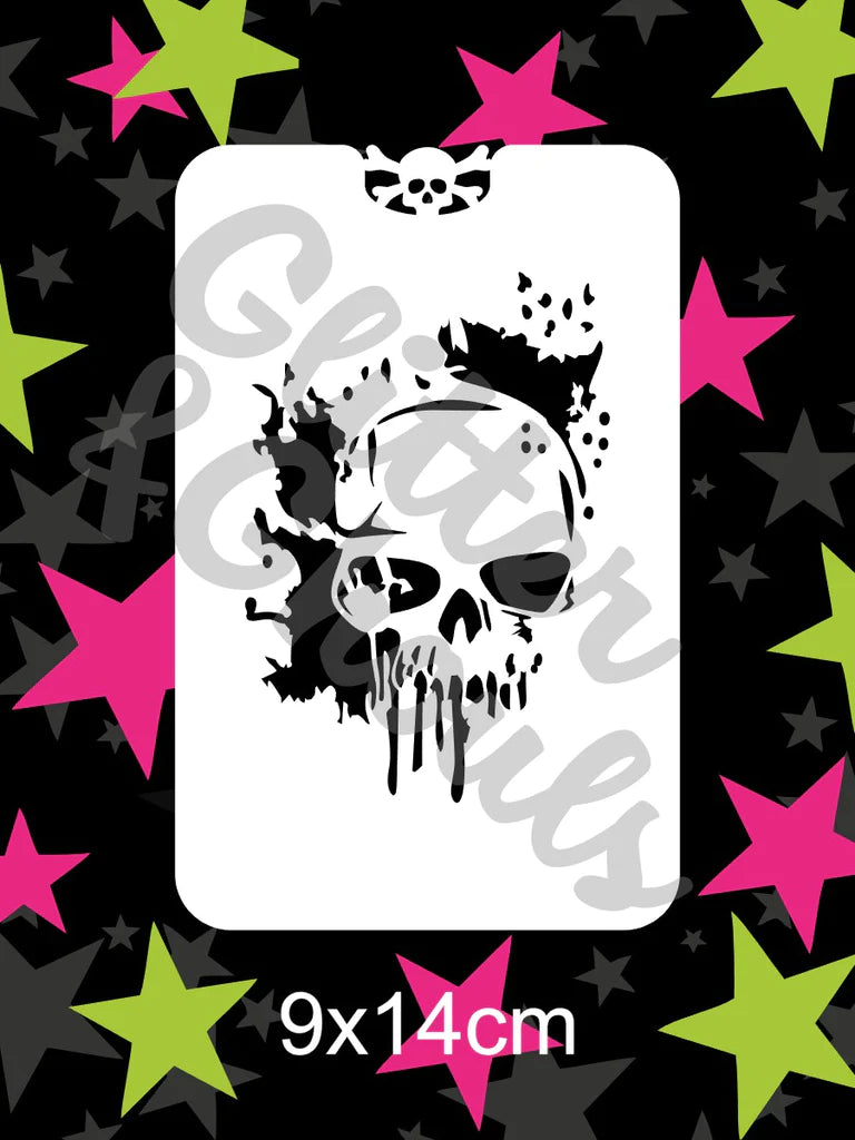 Glitter & Ghouls Stencils SLEEVOO - MELTING SKULL 9.5cm x 14cm – Looney ...